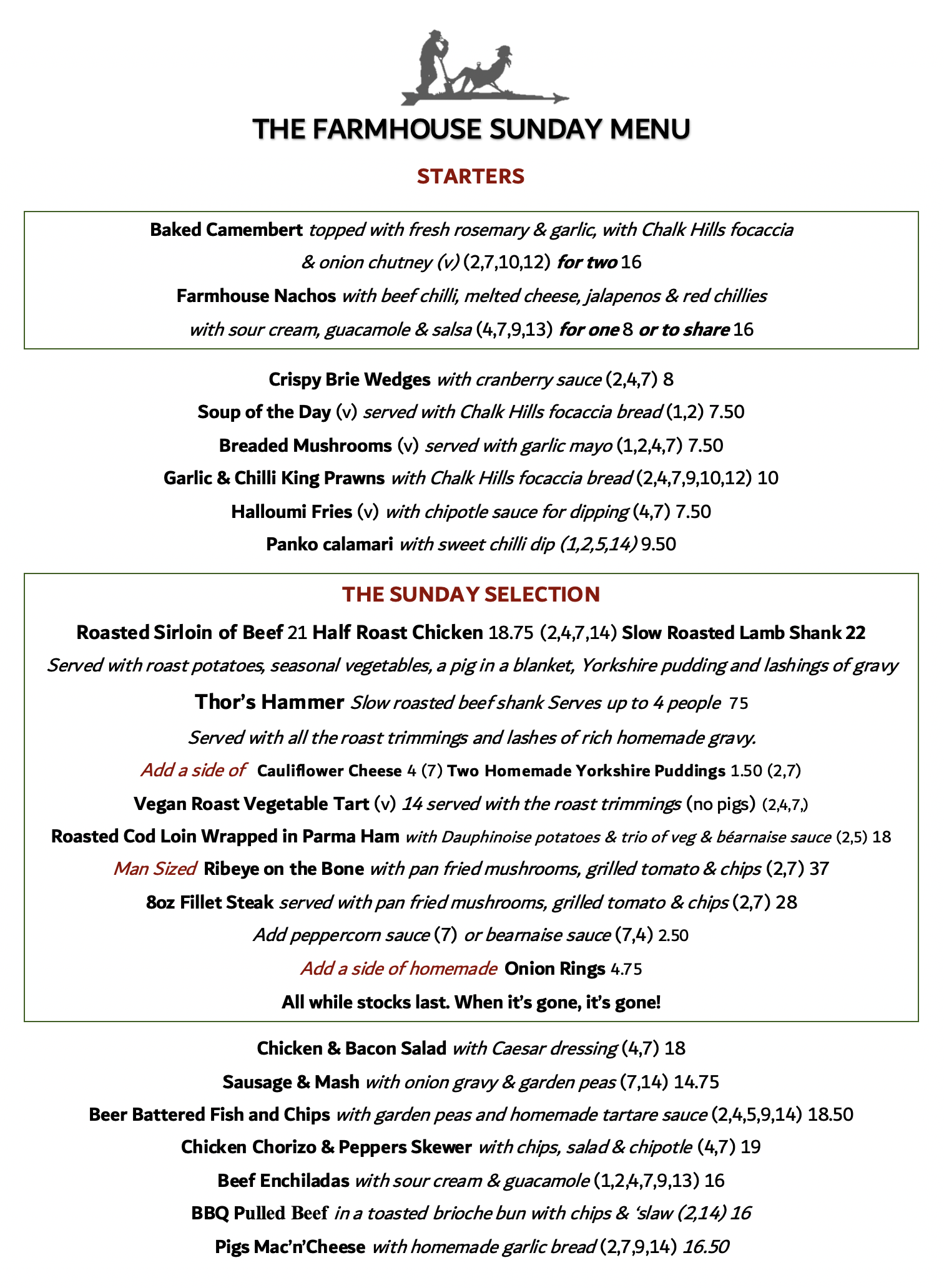 Sunday Menu